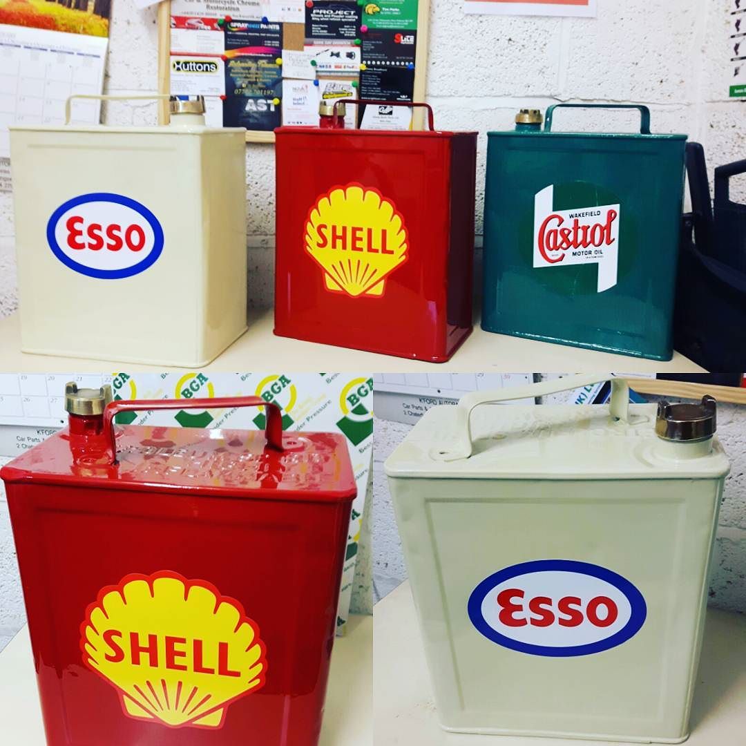 Vintage restored petrol cans for sale. Esso, shell and castrol ones ...